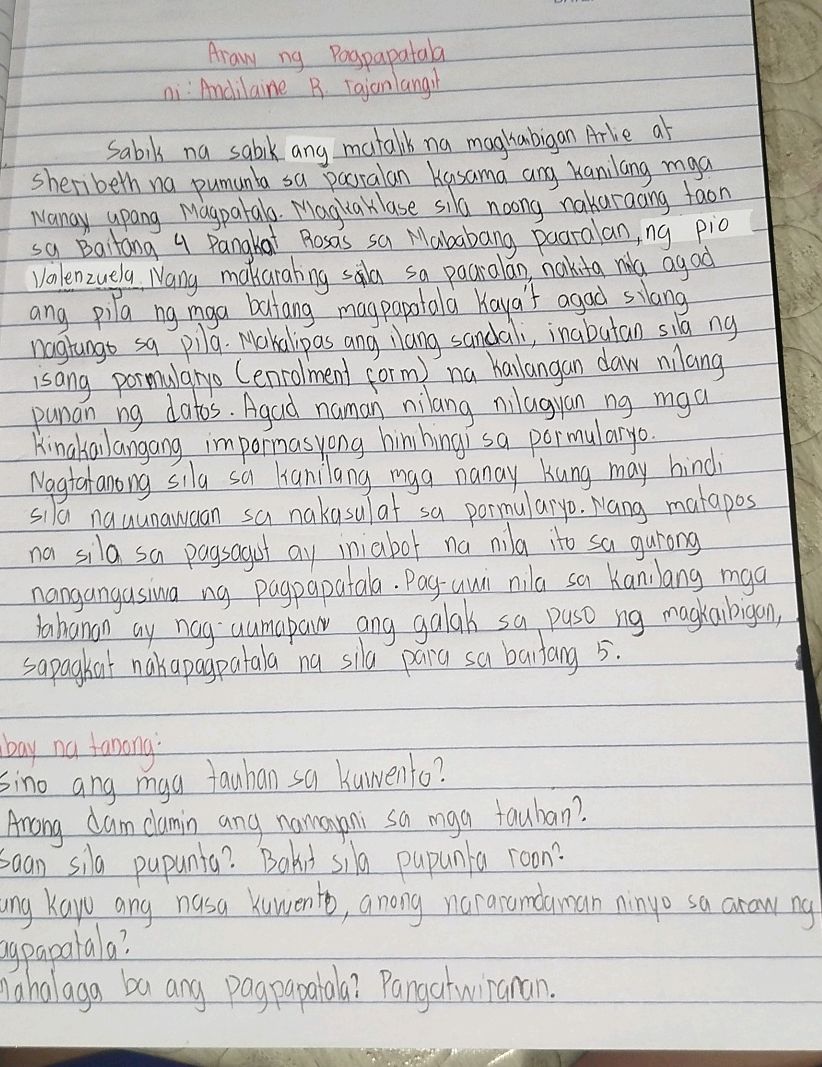 Sino ang mga tauhan sa kuwento? Anong | StudyX