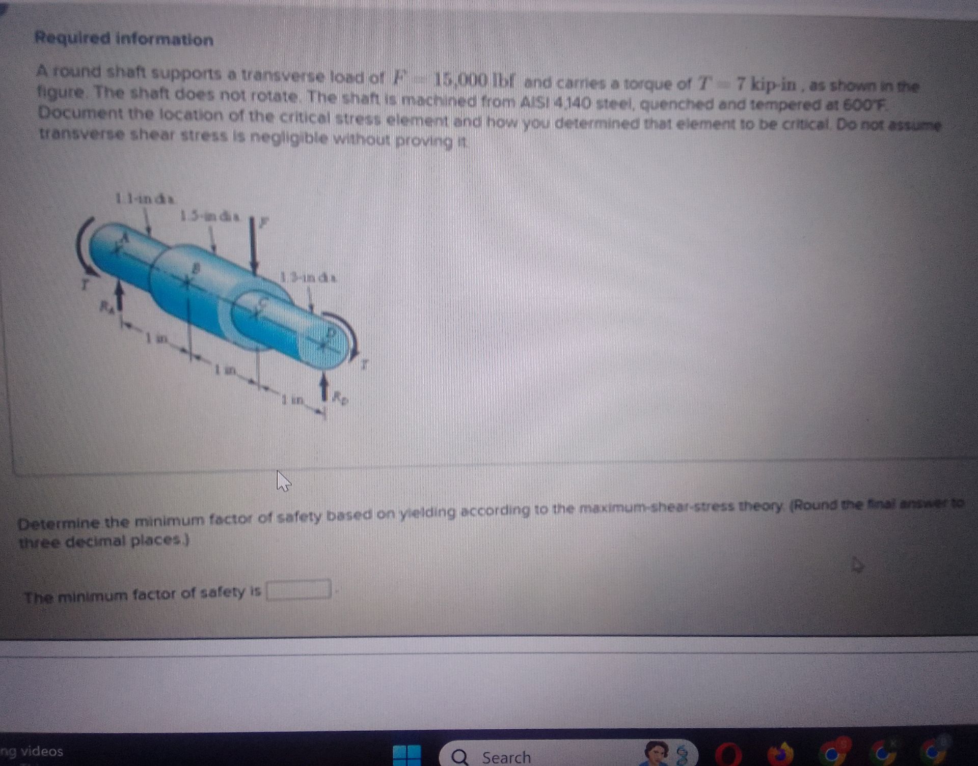A round shaft supports a transverse load of | StudyX