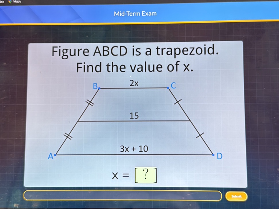 Figure ABCD is a trapezoid. Find the value