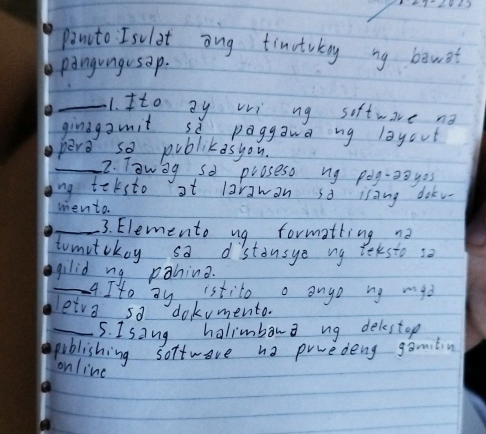 Panuto: Isulat ang tinutukoy ng bawat | StudyX