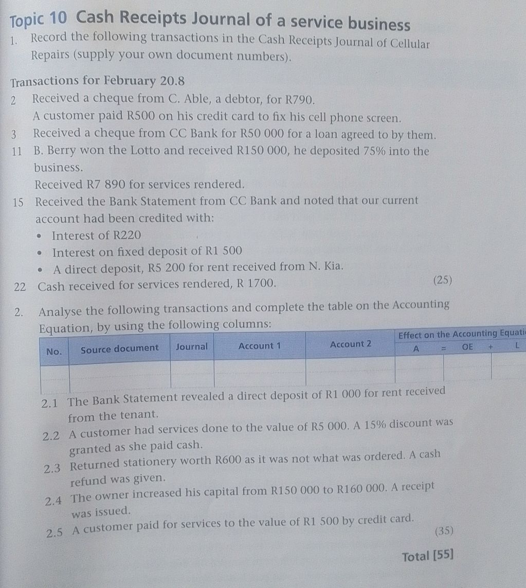 1. Record the following transactions in the | StudyX