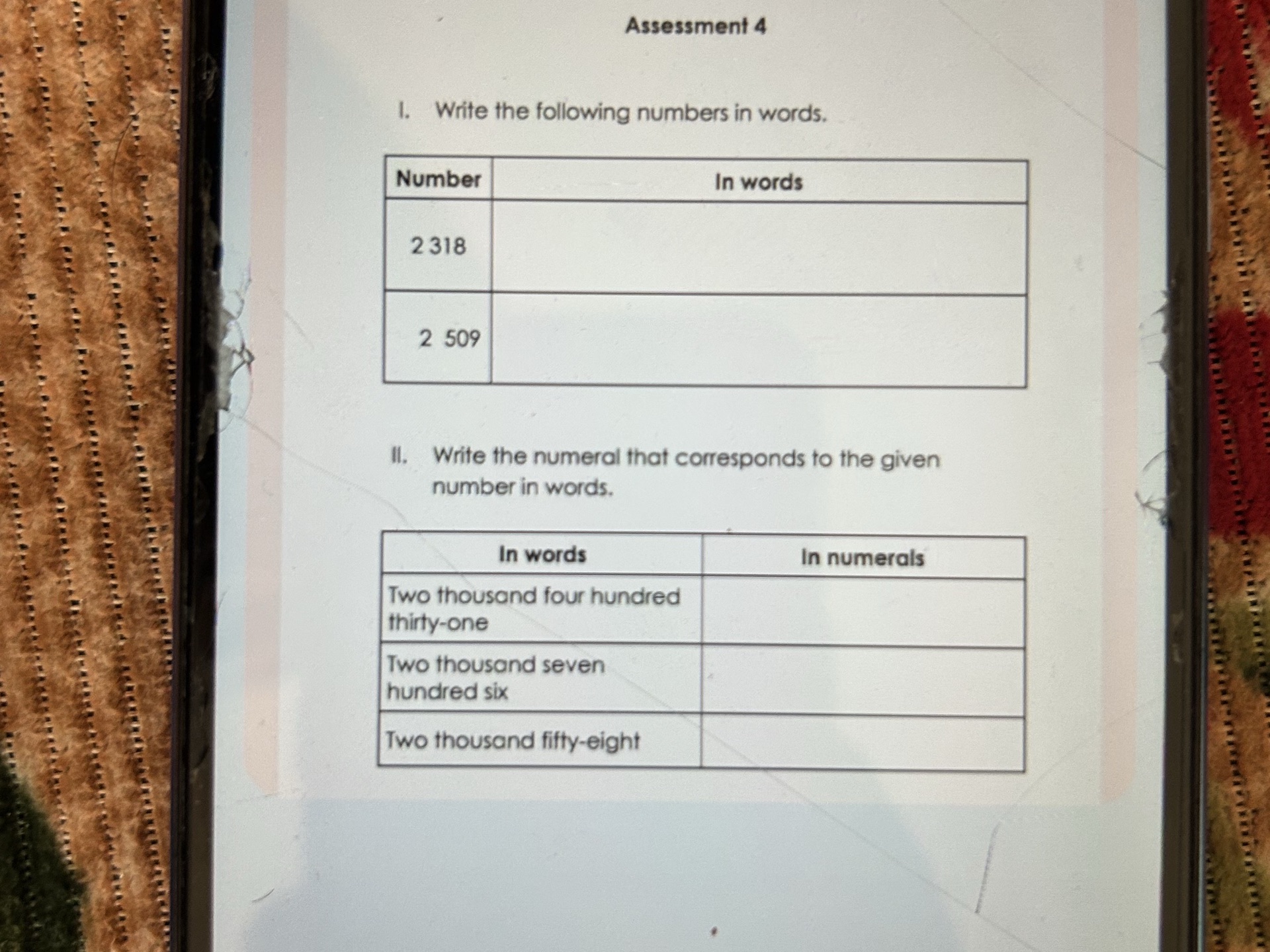 I. Write the following numbers in words. | | StudyX