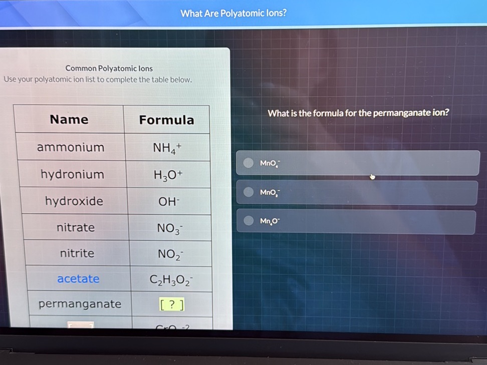 What is the formula for the permanganate