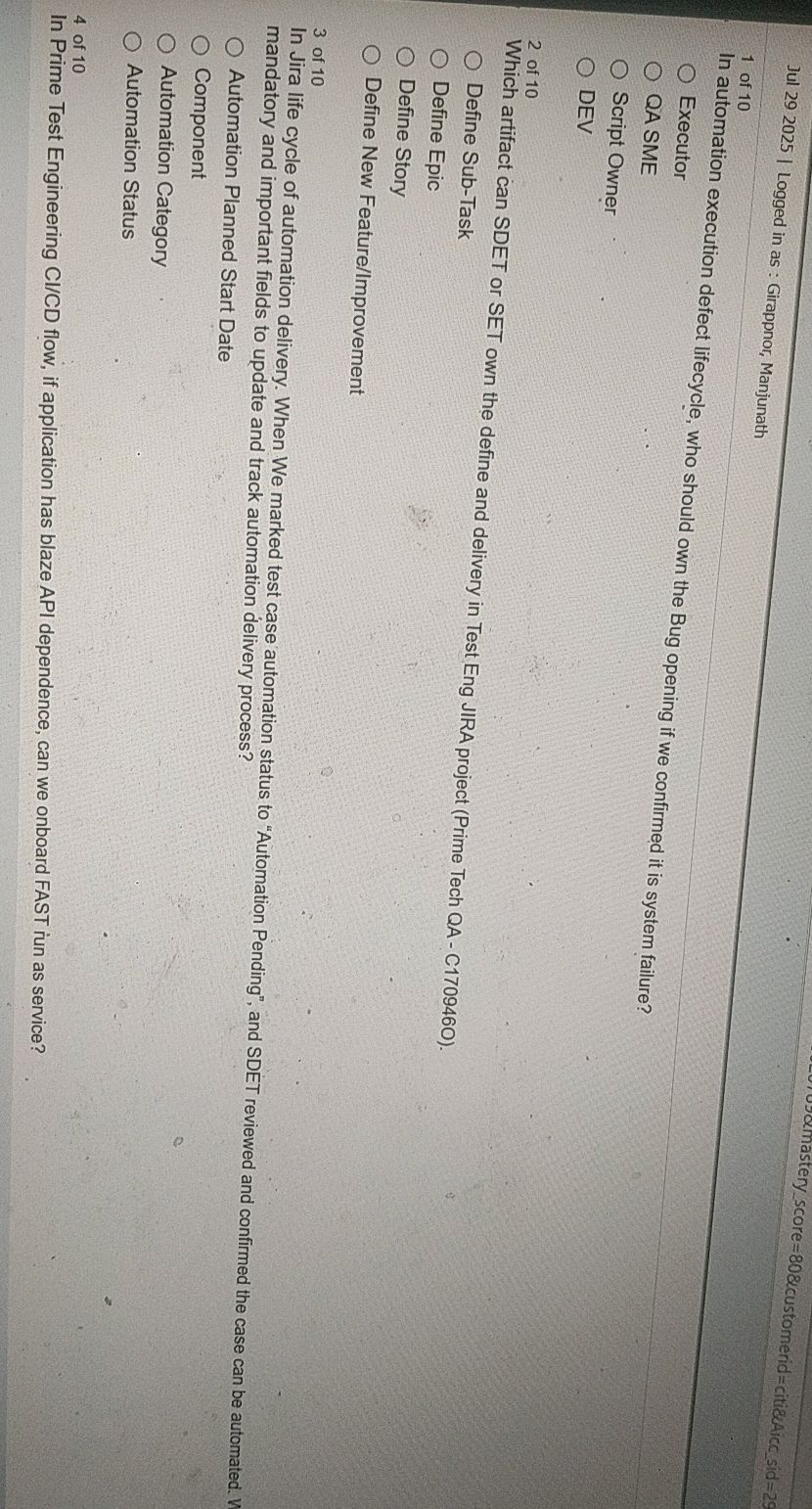 1 of 10 In automation execution defect | StudyX