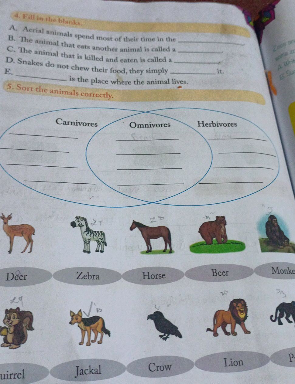 4. Fill in the blanks. A. Aerial animals | StudyX