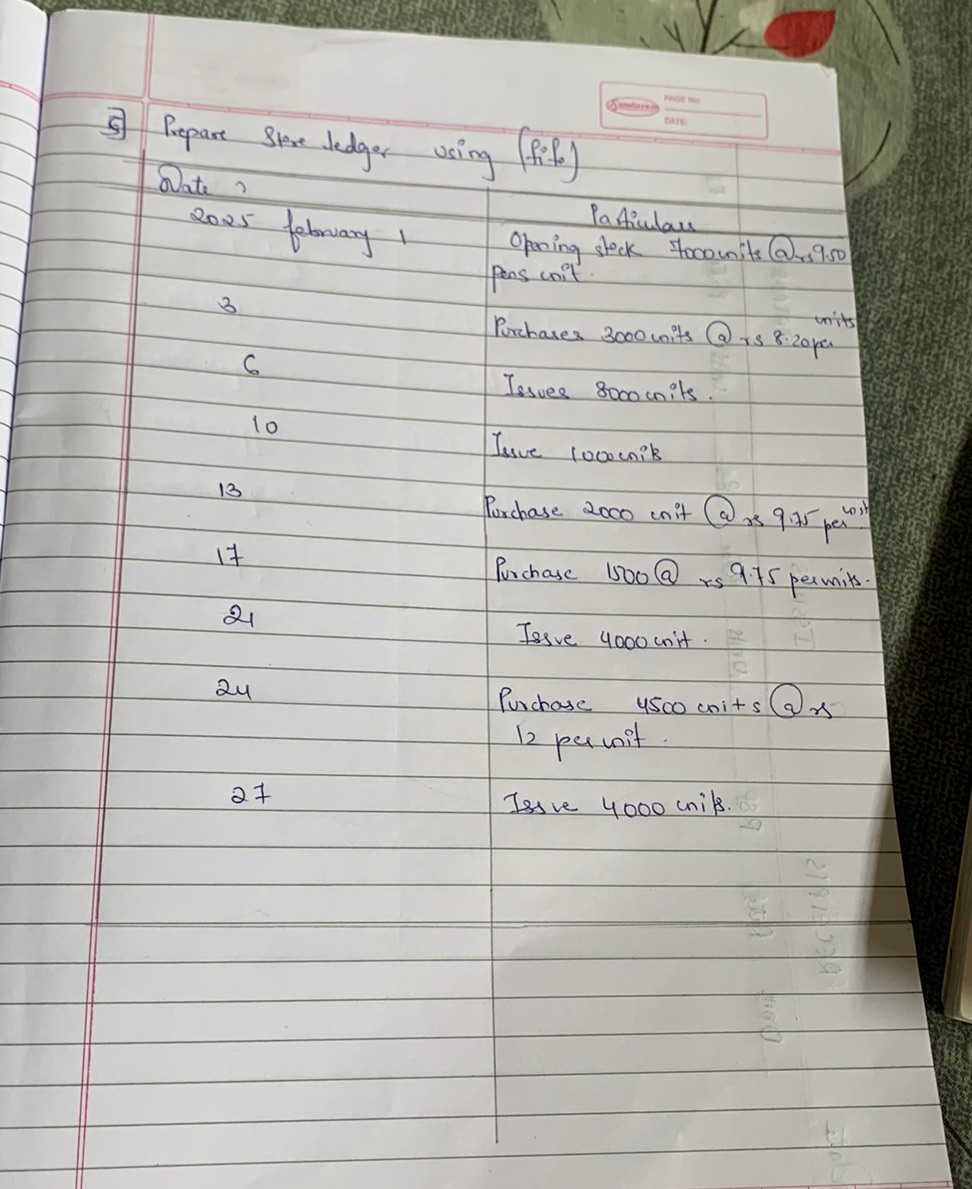 Prepare Store ledger using (fifo) | Date | | StudyX