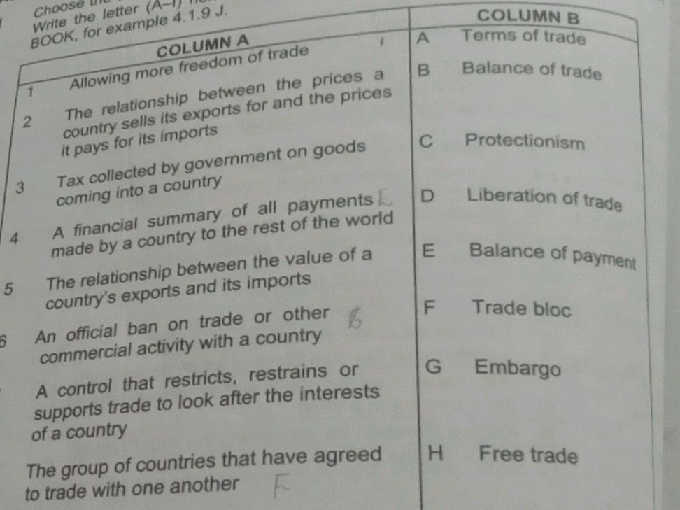 Match the items in Column A with the items | StudyX