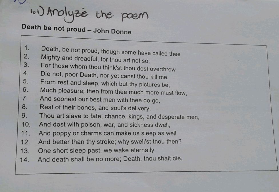 10.1) Analyze the poem Death be not proud - | StudyX