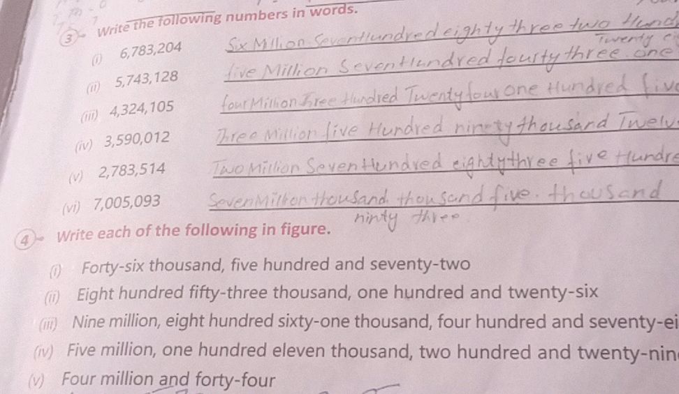 Write the following numbers in words. (i)