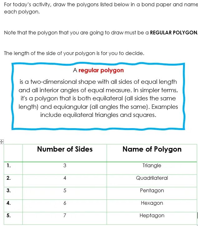 For today's activity, draw the polygons | StudyX