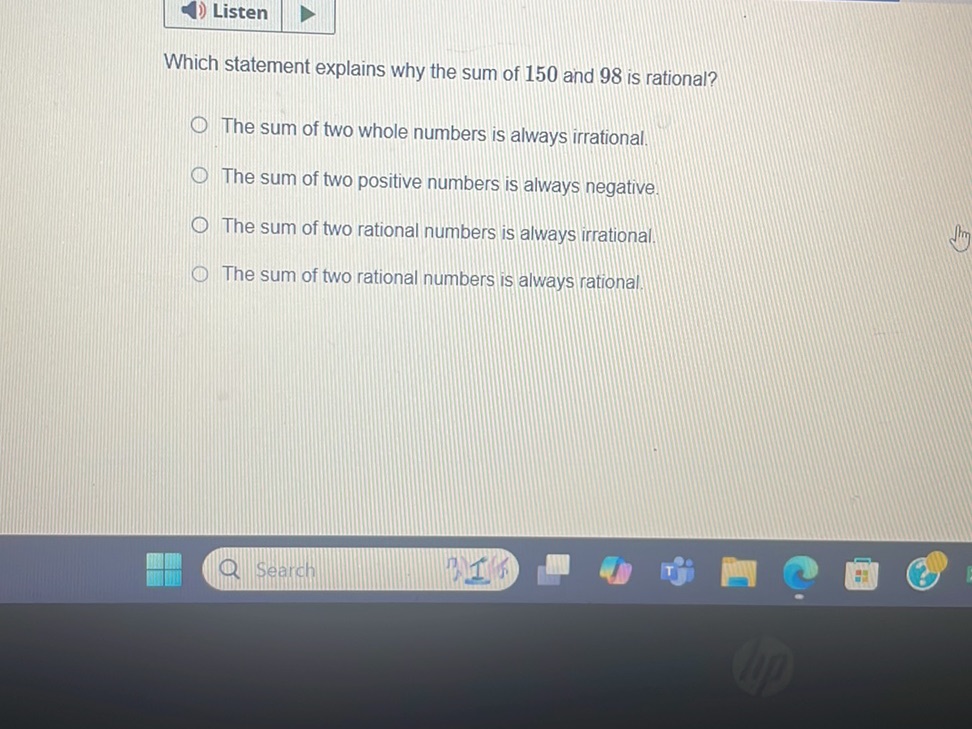 Which statement explains why the sum of 150 | StudyX