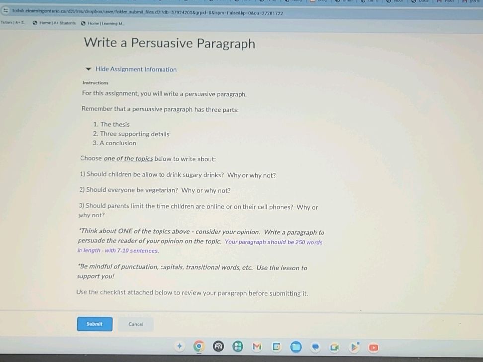 Write a Persuasive Paragraph Instructions | StudyX
