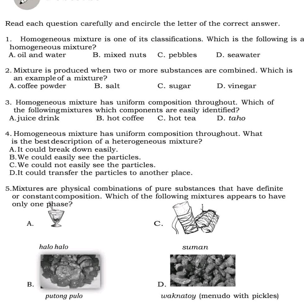 Read each question carefully and encircle | StudyX