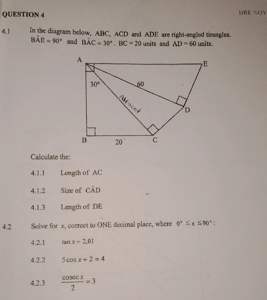 4. In the diagram below, ABC, ACD and ADE | StudyX