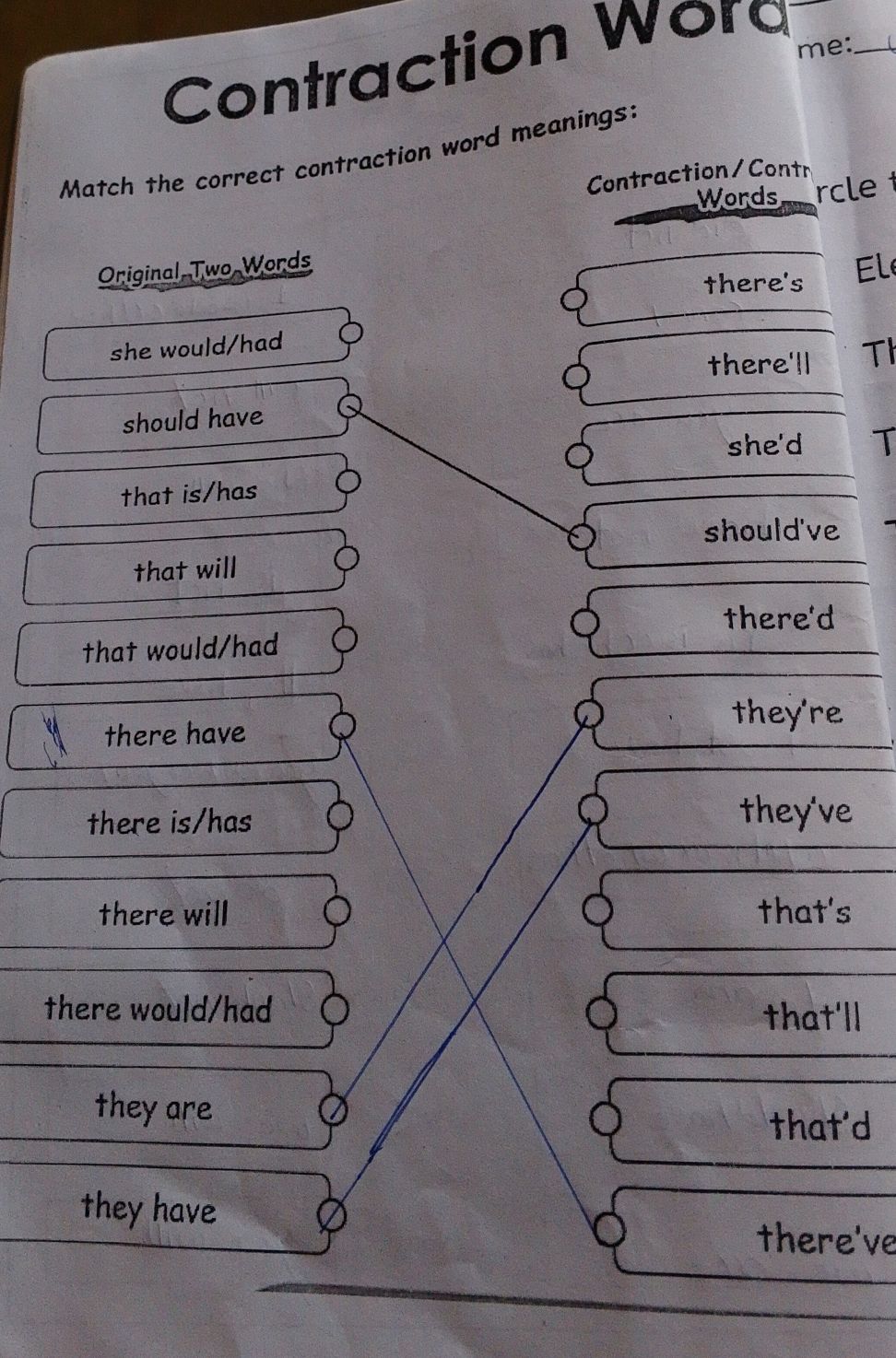 Match the correct contraction word meanings: | StudyX