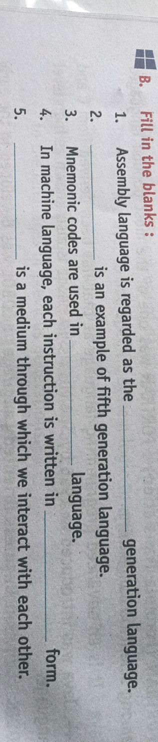 Fill in the blanks : 1. Assembly language | StudyX