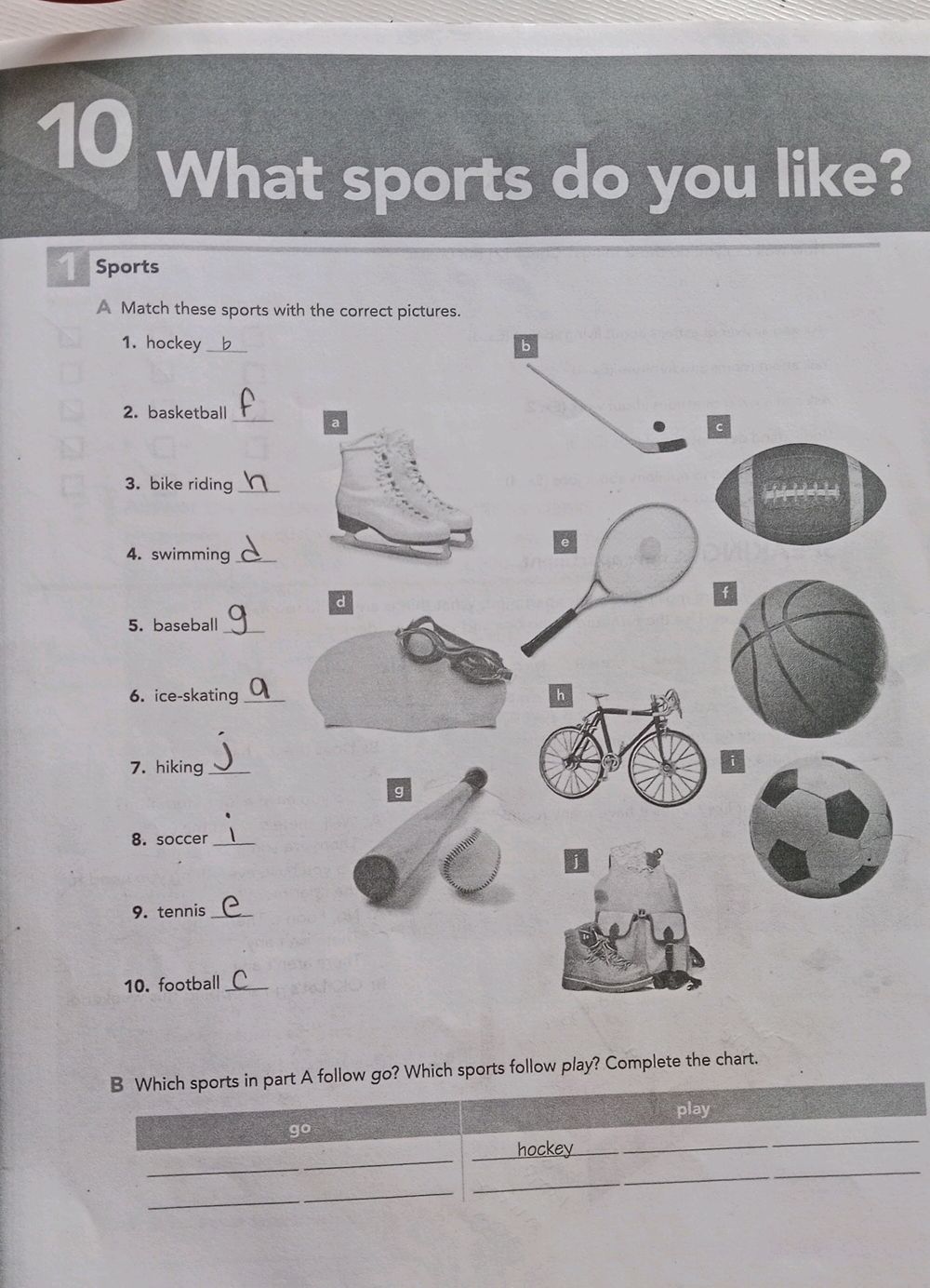 A Match these sports with the correct