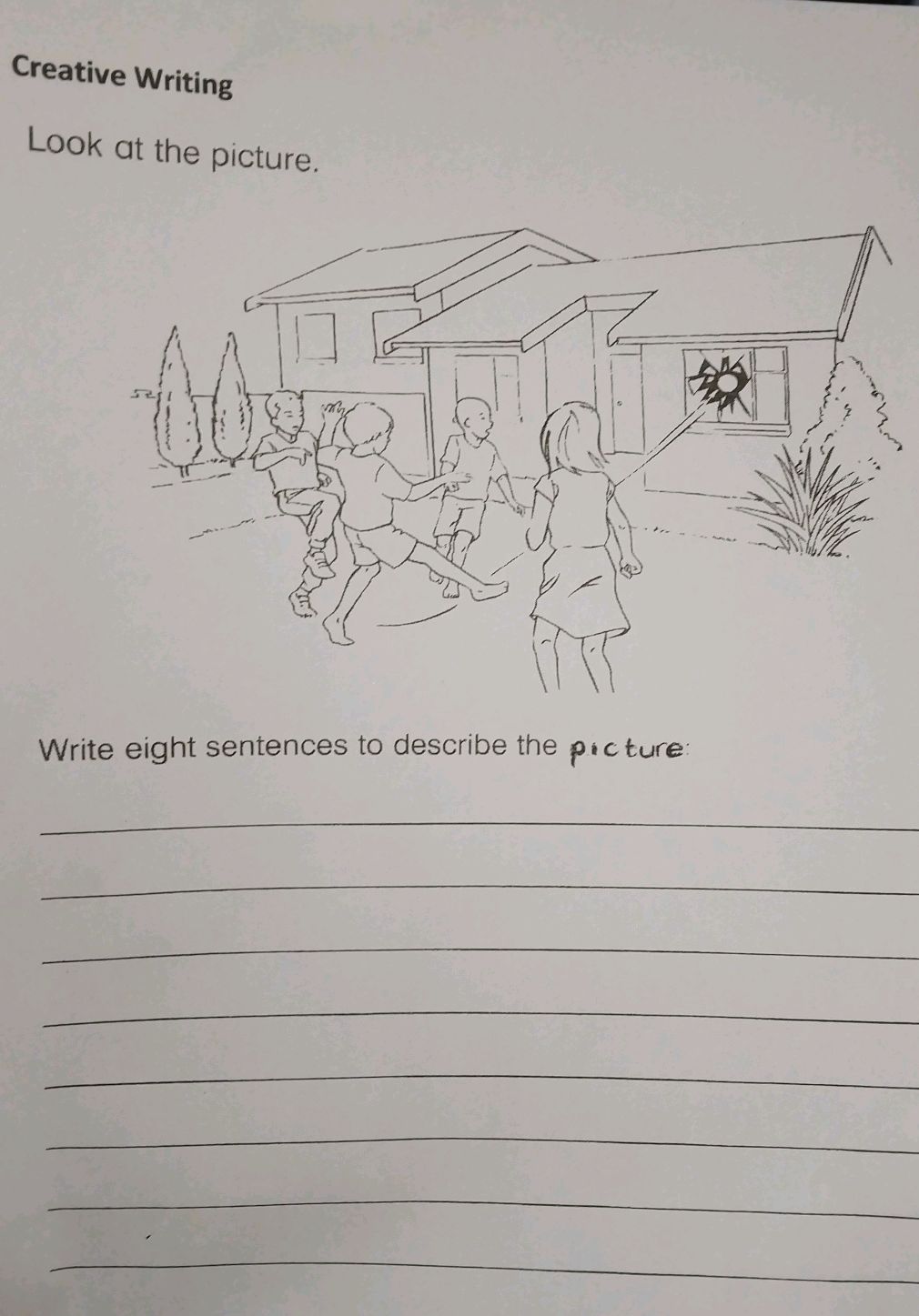 Look at the picture. Write eight sentences | StudyX