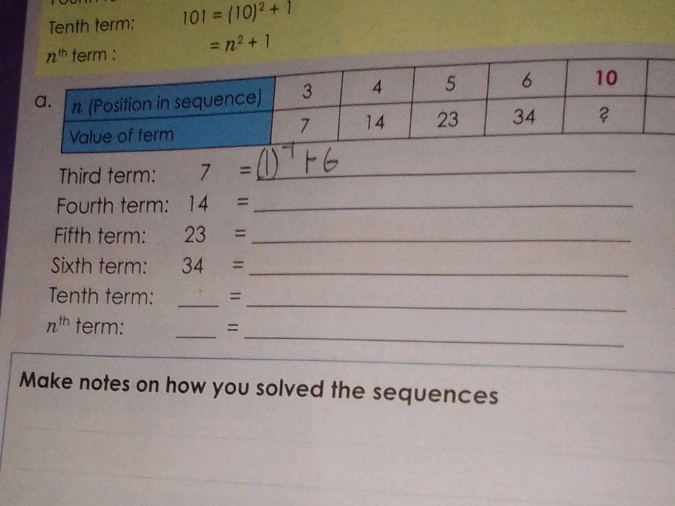 a. | n (Position in sequence) | 3 | 4 | 5
