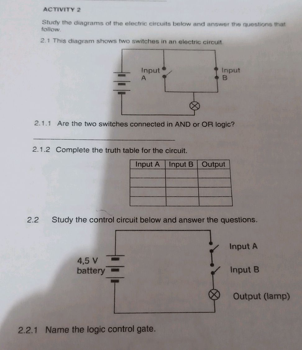 2.1 This diagram shows two switches in an