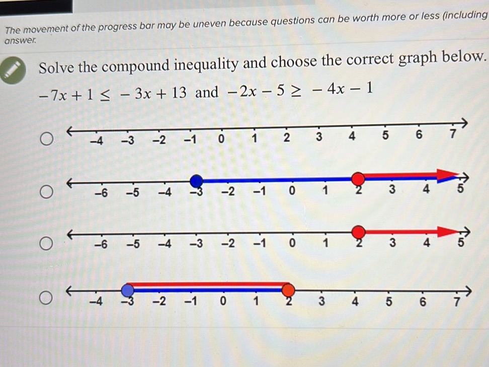 Solve the compound inequality and choose the | StudyX