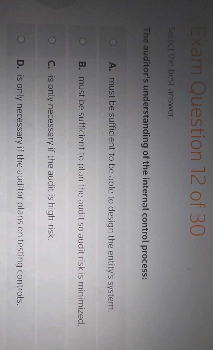 Select the best answer. The auditor's | StudyX