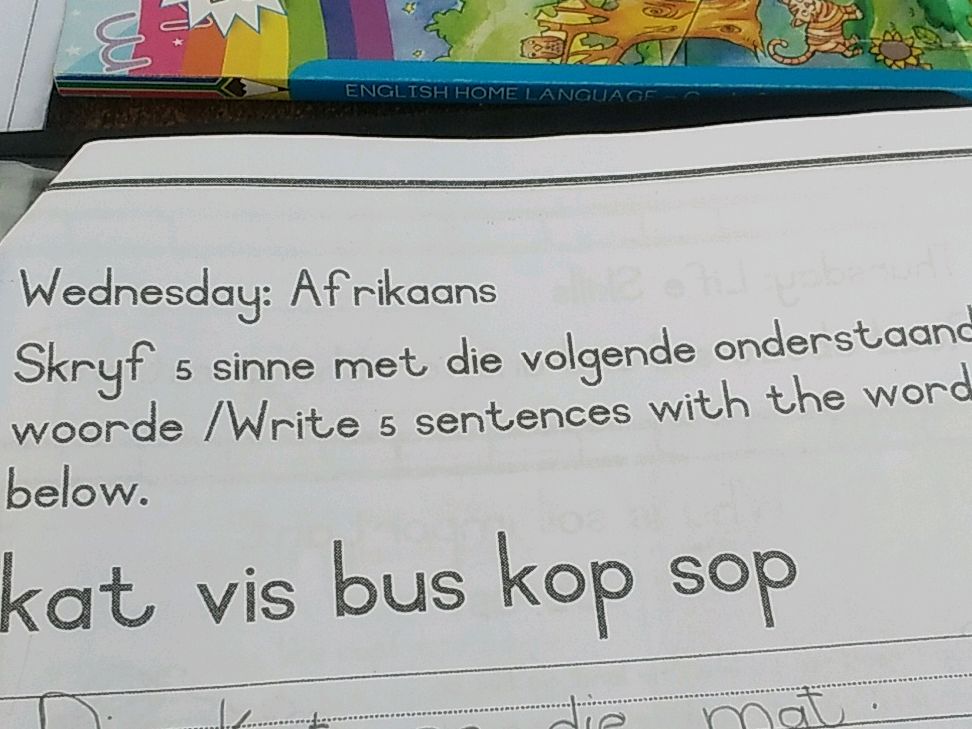 Wednesday: Afrikaans Skryf 5 sinne met die