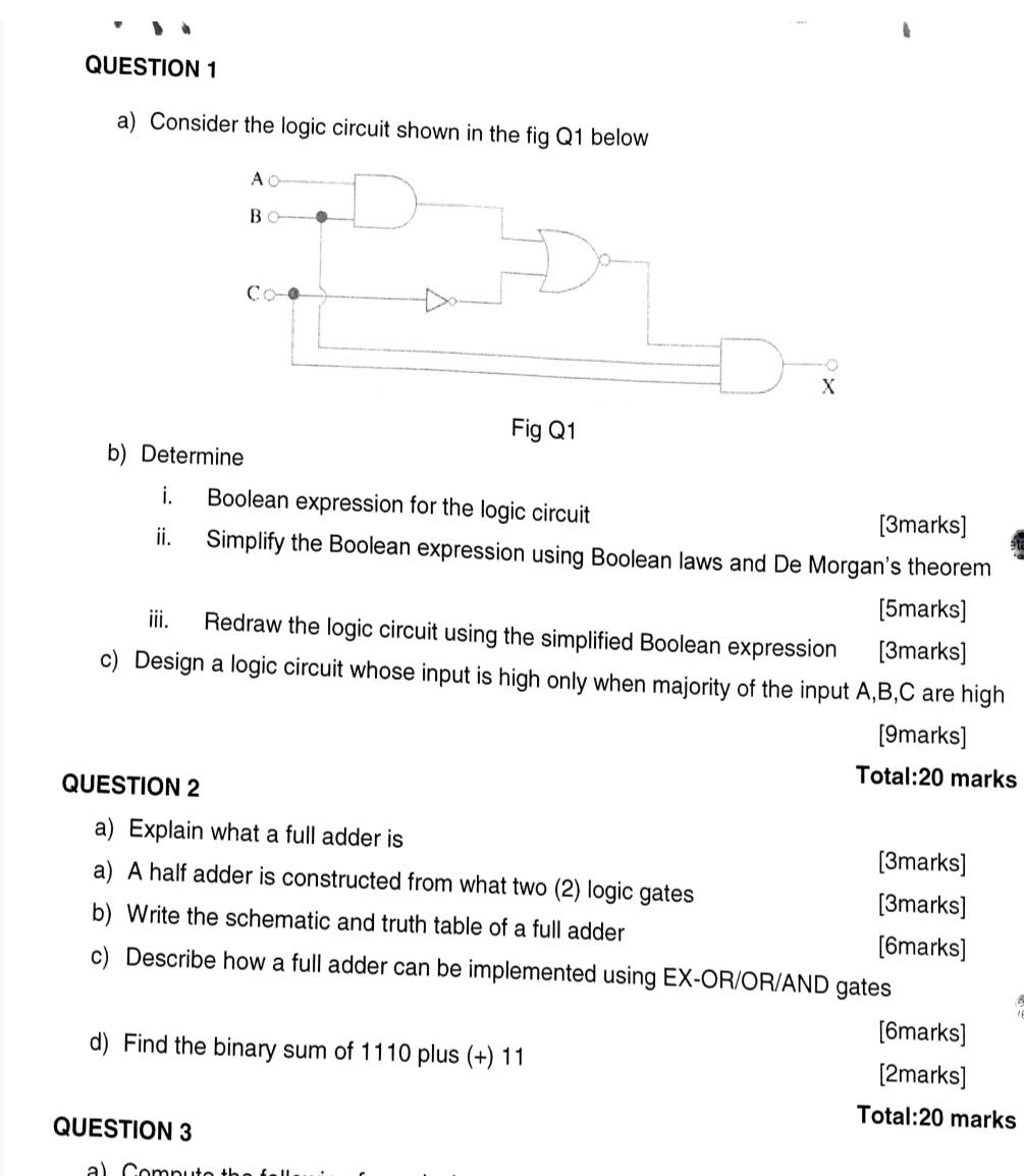 QUESTION 1 a) Consider the logic circuit | StudyX