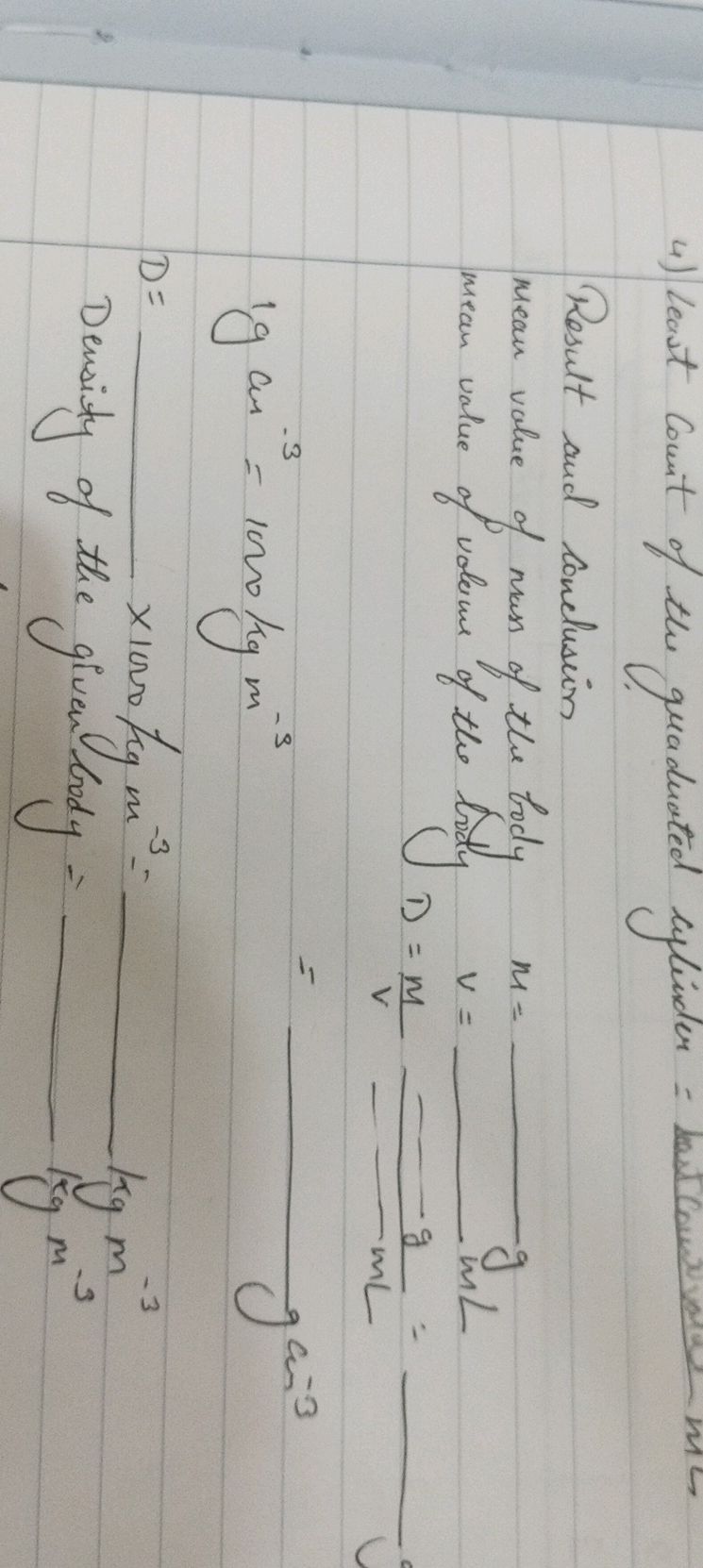 4) Least Count of the graduated cylinder = | StudyX