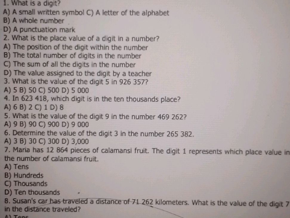 1. What is a digit? A) A small written | StudyX
