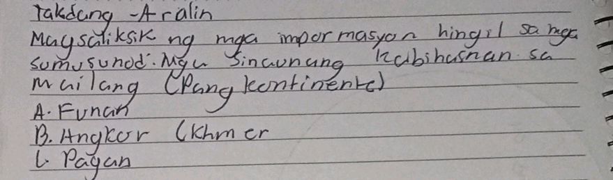 Takdang-Aralin Magsaliksik ng mga