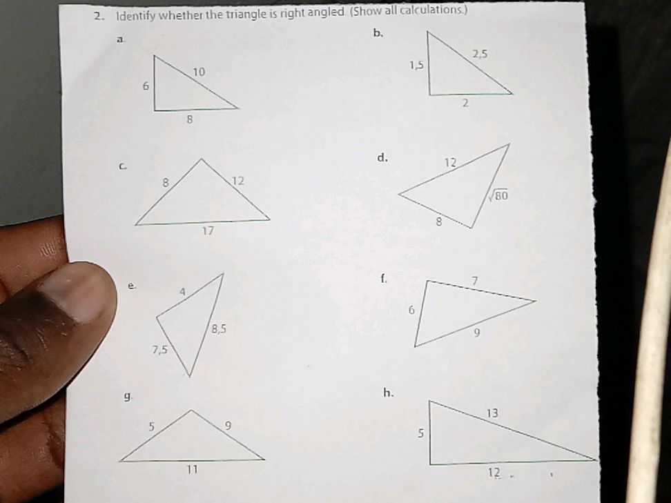 2. Identify whether the triangle is right | StudyX