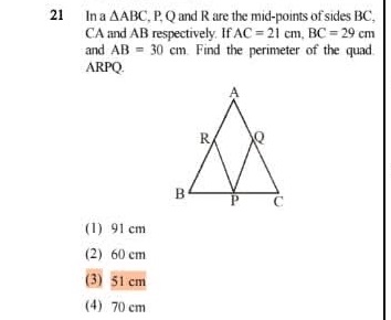 In a \( ABC\), P, Q and R are the | StudyX