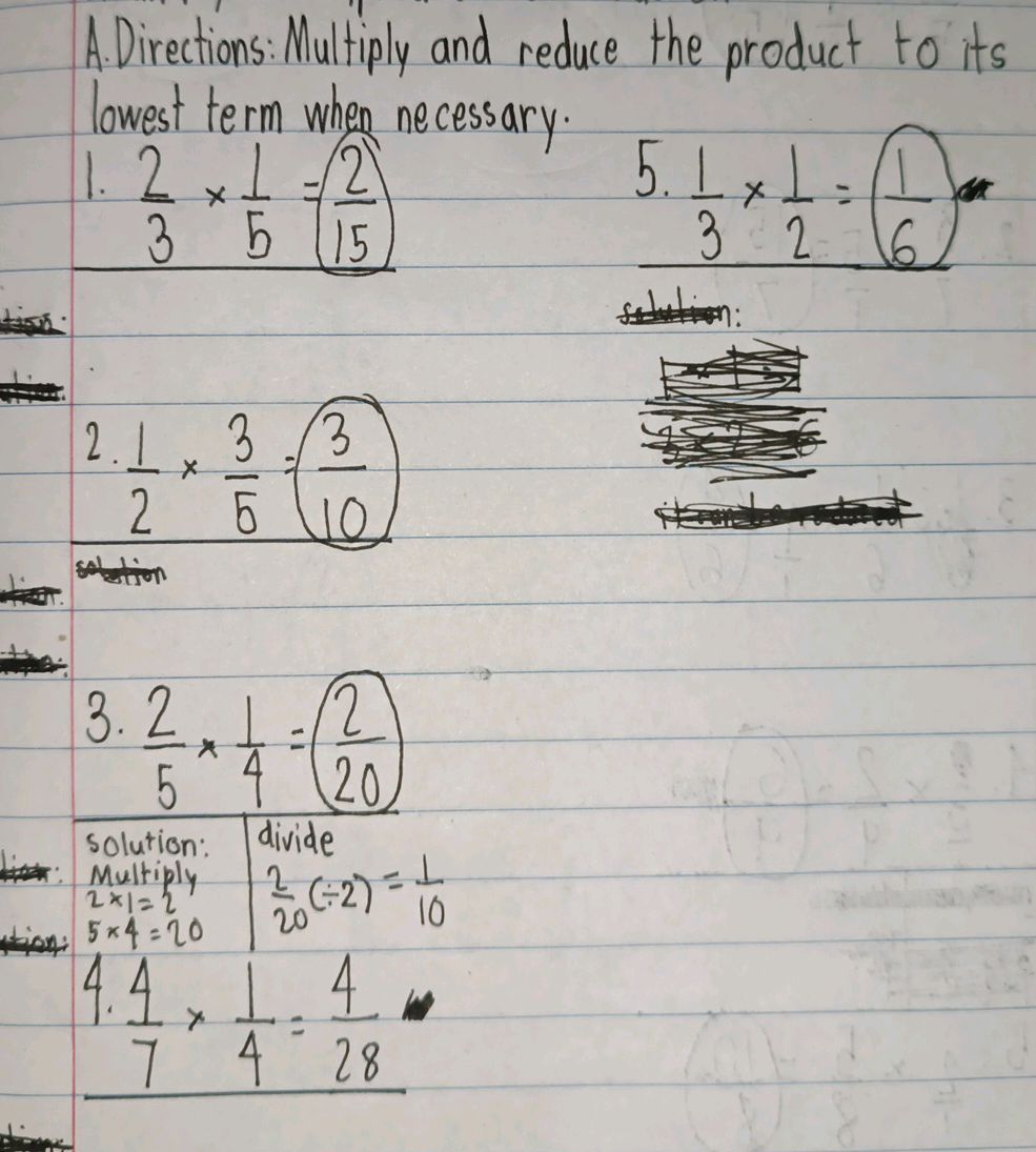 A. Directions: Multiply and reduce the