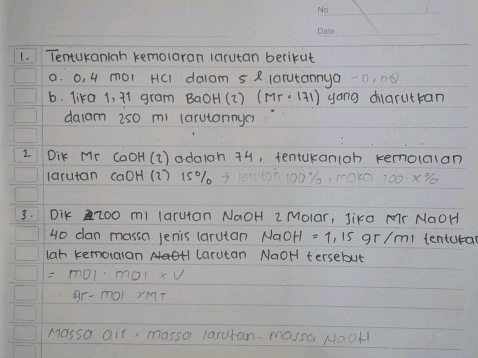 Tentukanlah kemolaran larutan berikut a. 0,4