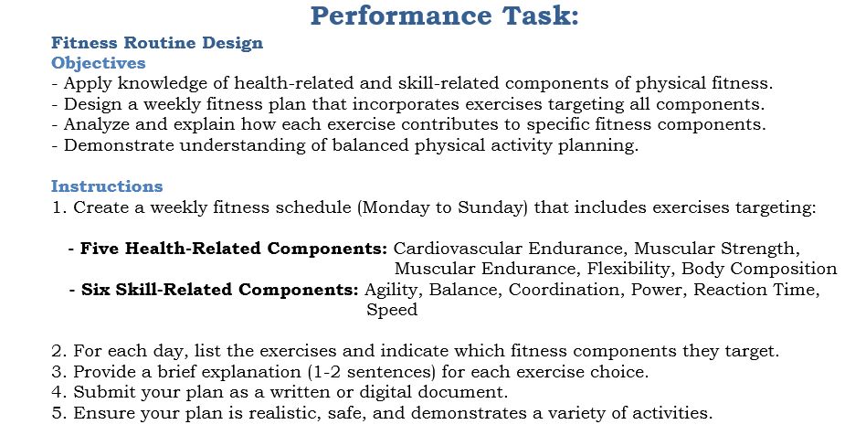 Performance Task: Fitness Routine Design | StudyX