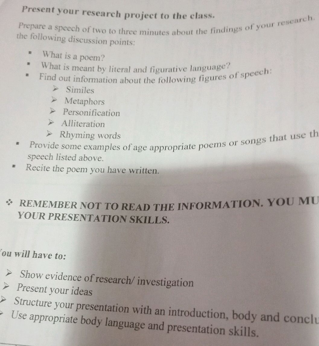 Present your research project to the class.