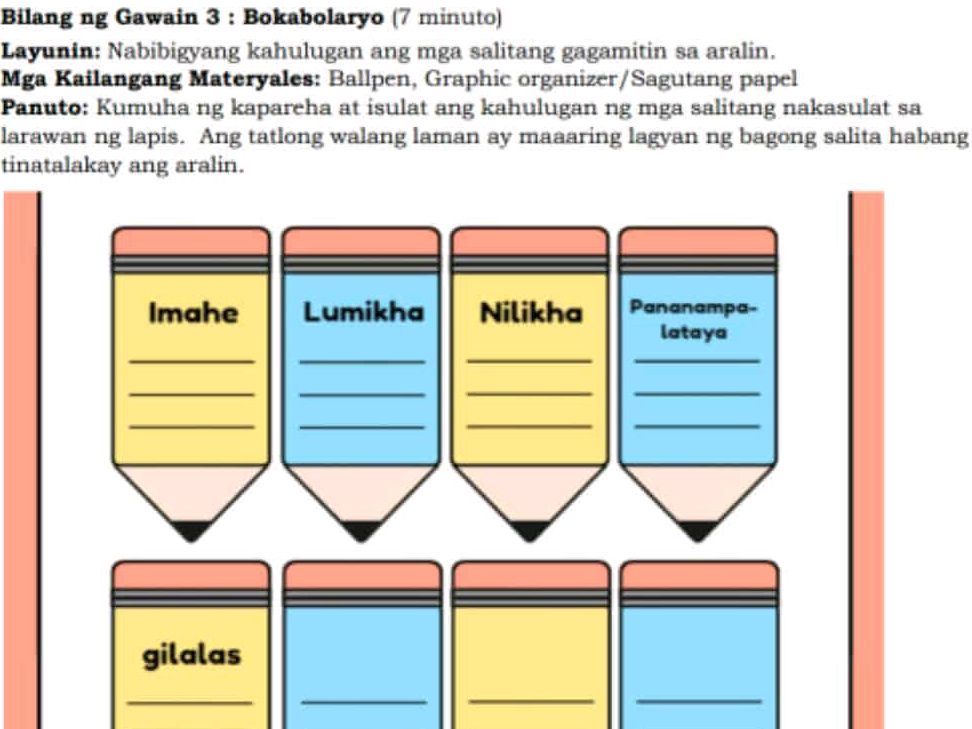 Bilang ng Gawain 3: Bokabolaryo (7 minuto) | StudyX
