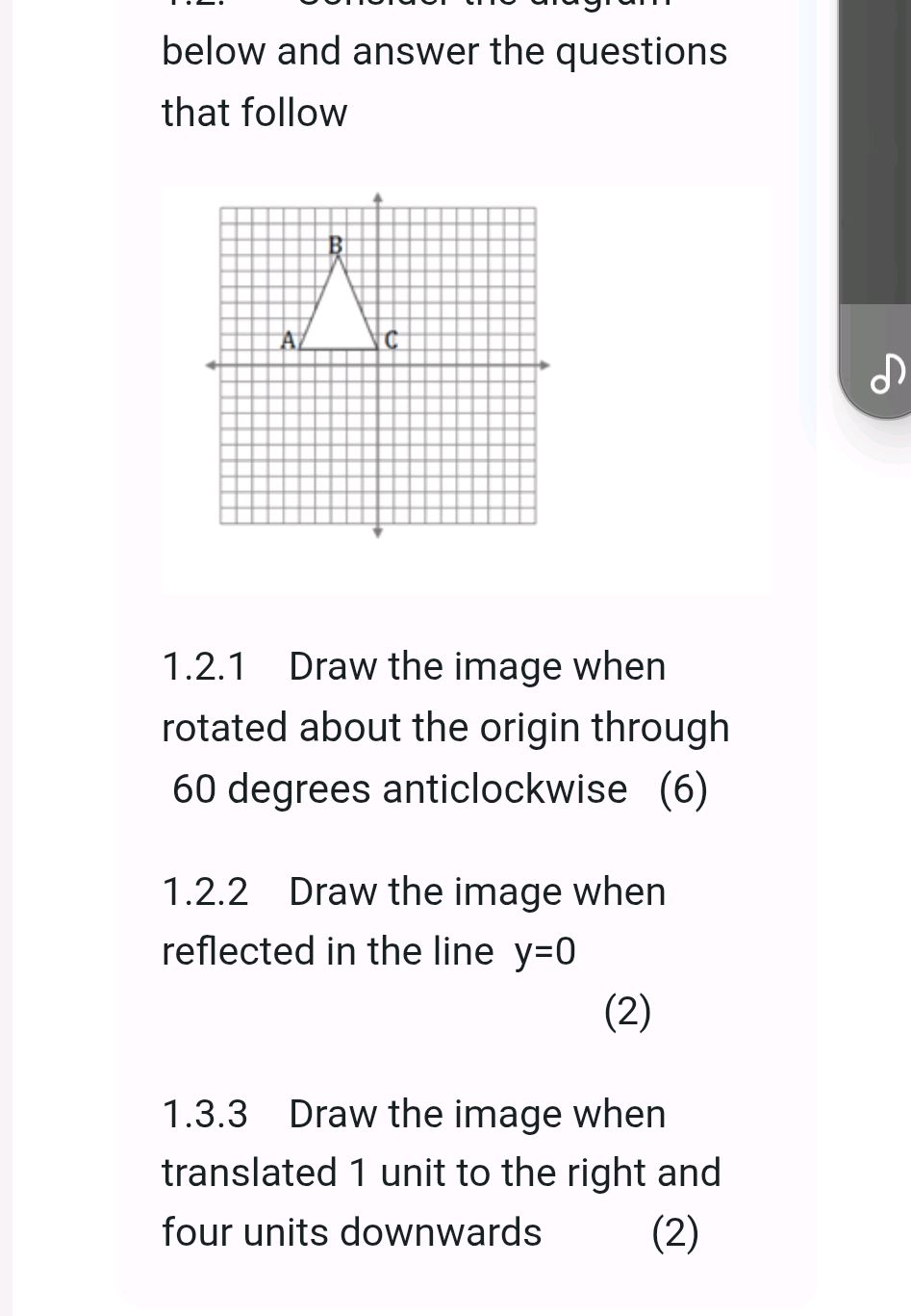 1.2.1 Draw the image when rotated about the | StudyX