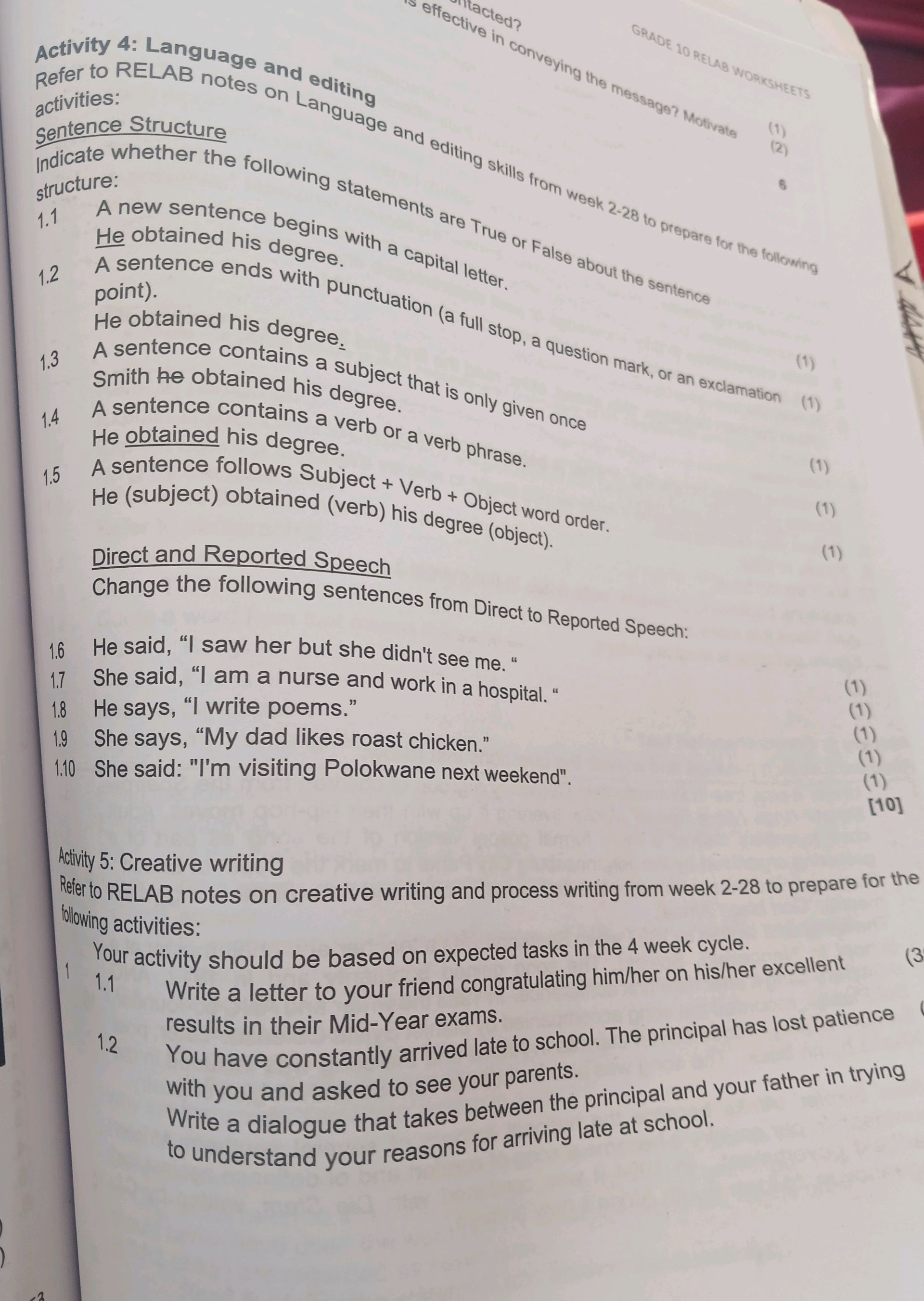 Indicate whether the following statements | StudyX