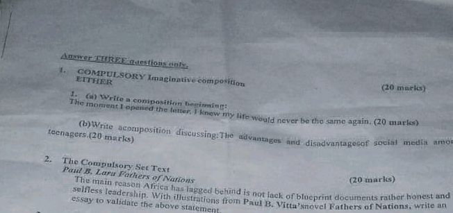 Answer THREE questions only. 1. COMPULSORY | StudyX