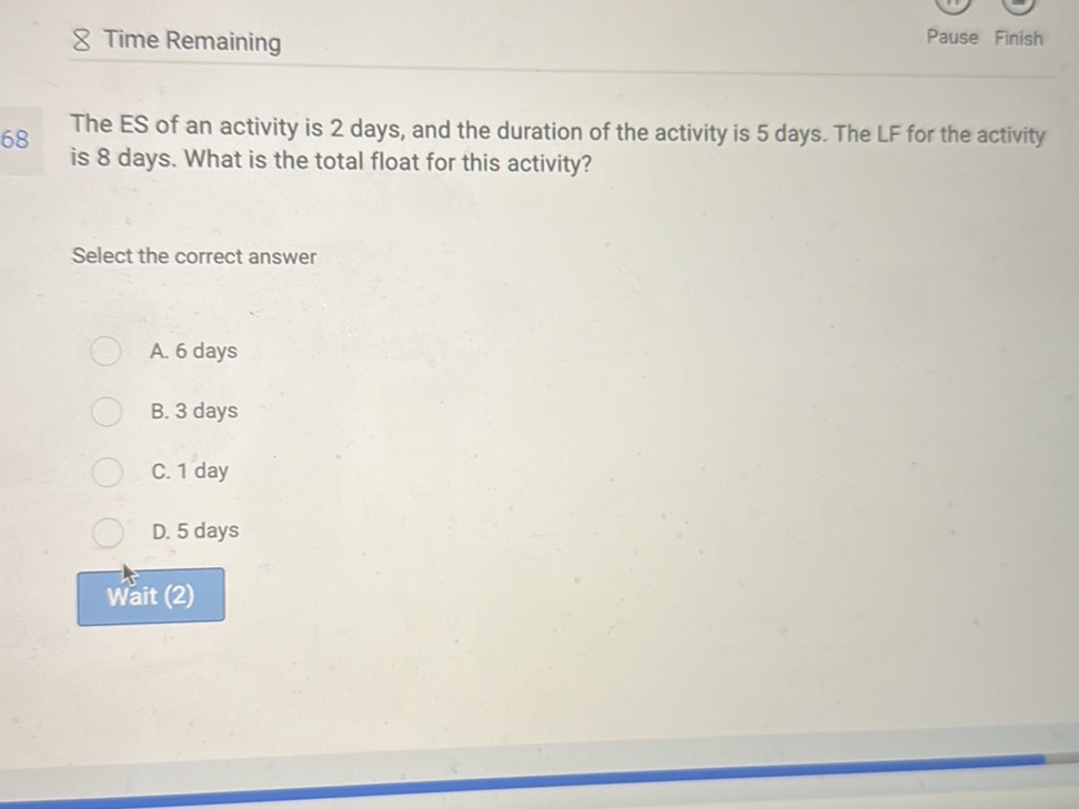 The ES of an activity is 2 days, and the | StudyX