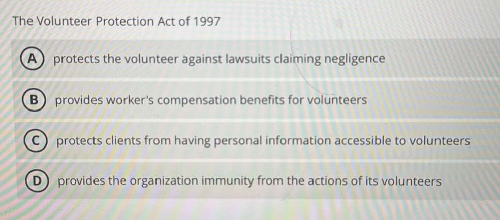 The Volunteer Protection Act of 1997 A