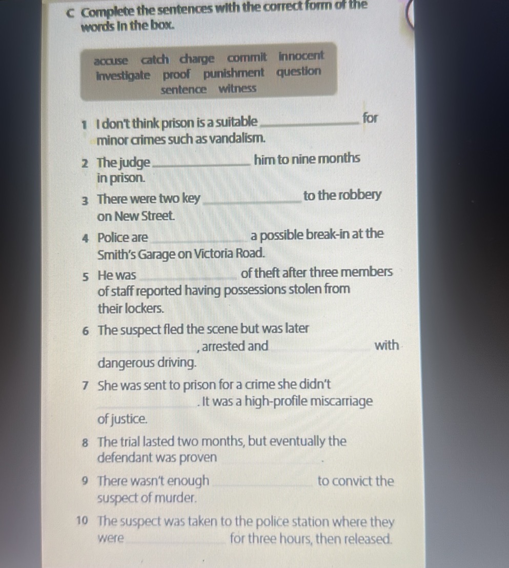 C Complete the sentences with the correct | StudyX