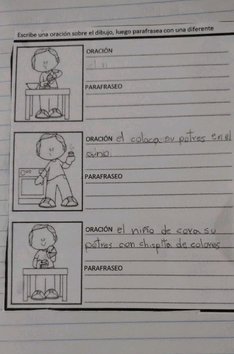 Escribe una oración sobre el dibujo, luego | StudyX