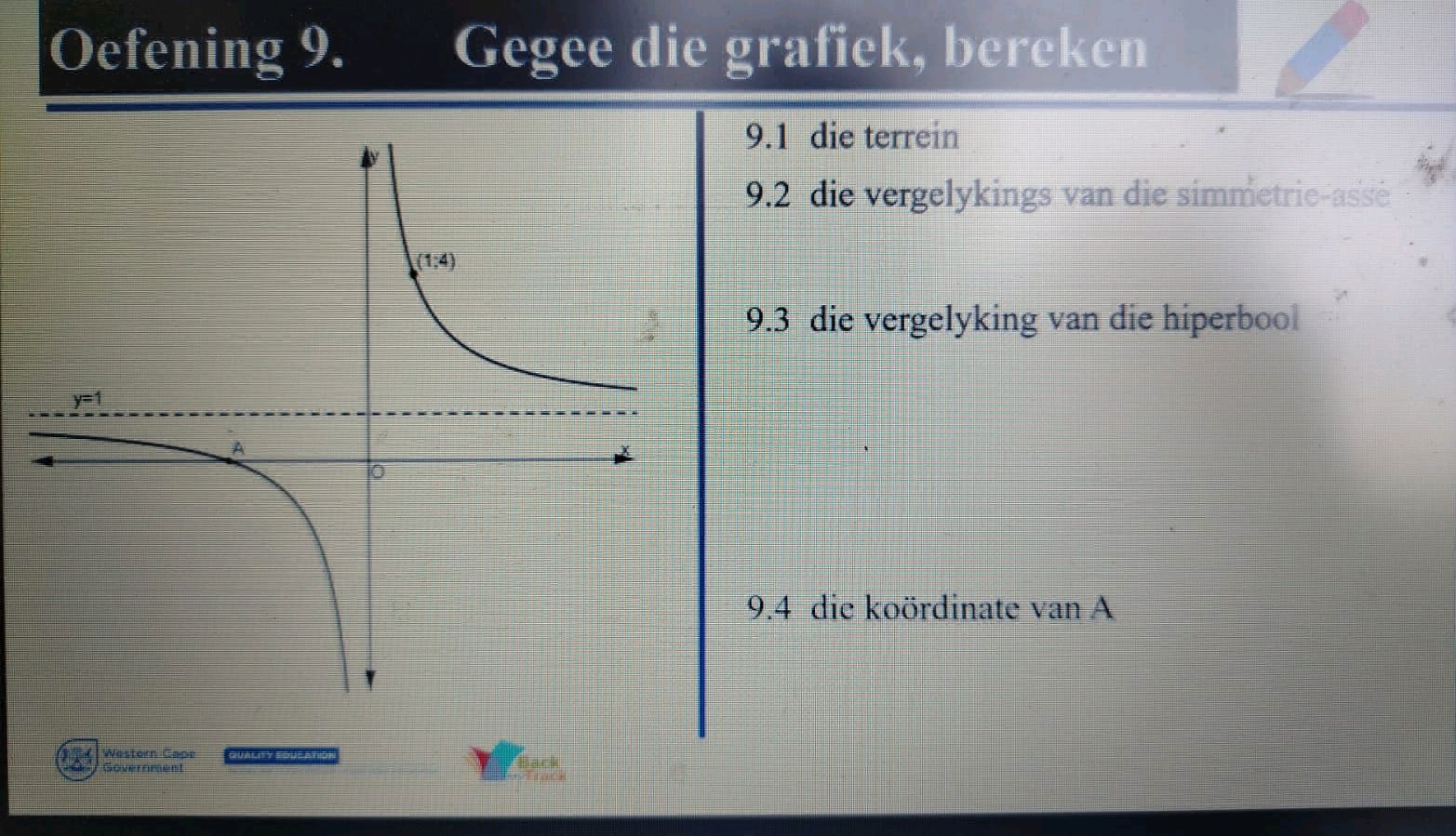 Oefening 9. Gegee die grafiek, bereken 9.1 | StudyX