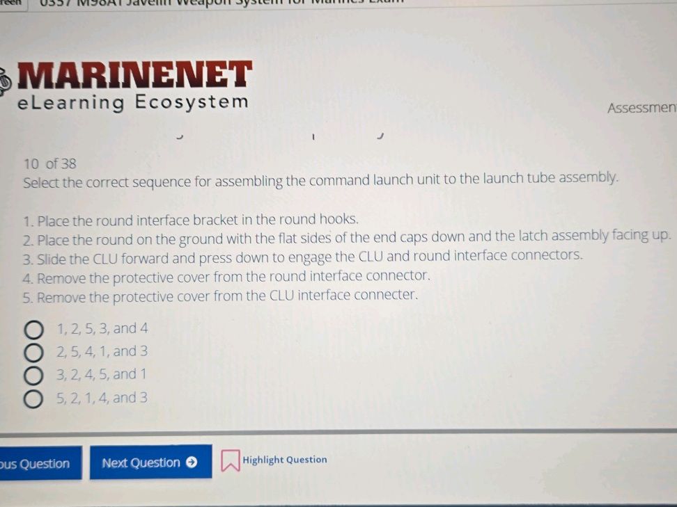 Select the correct sequence for assembling