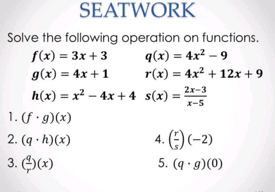 Solve the following operation on functions. | StudyX