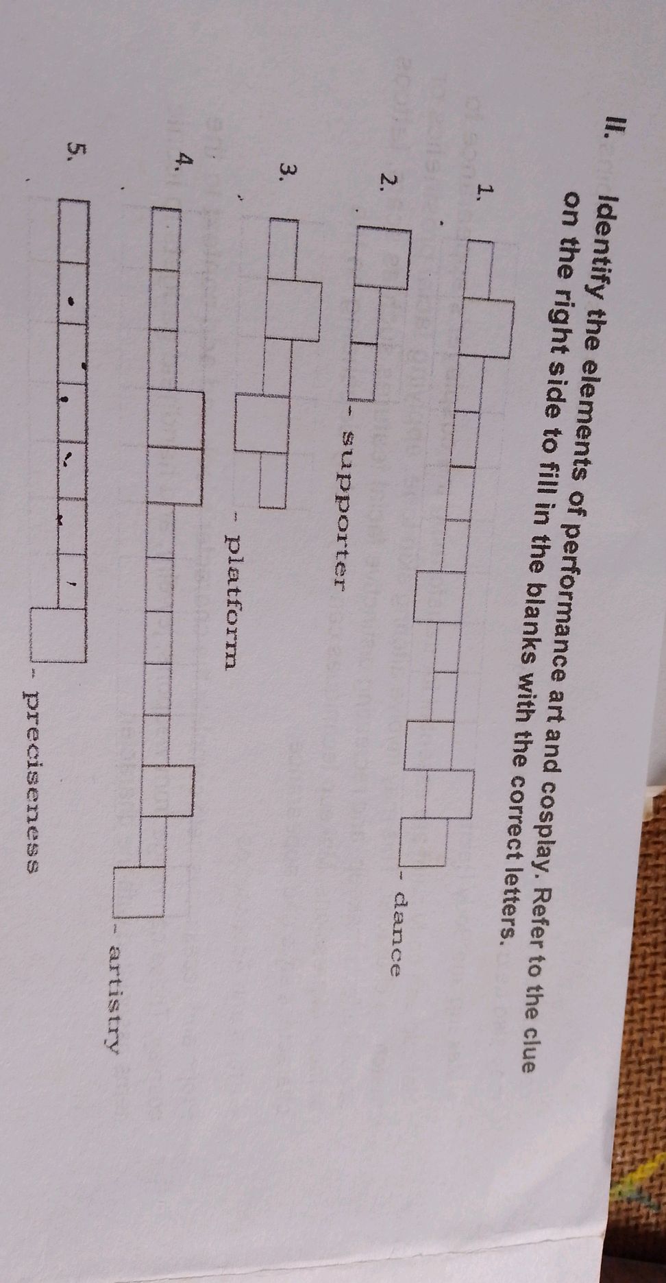 II. Identify the elements of performance art | StudyX