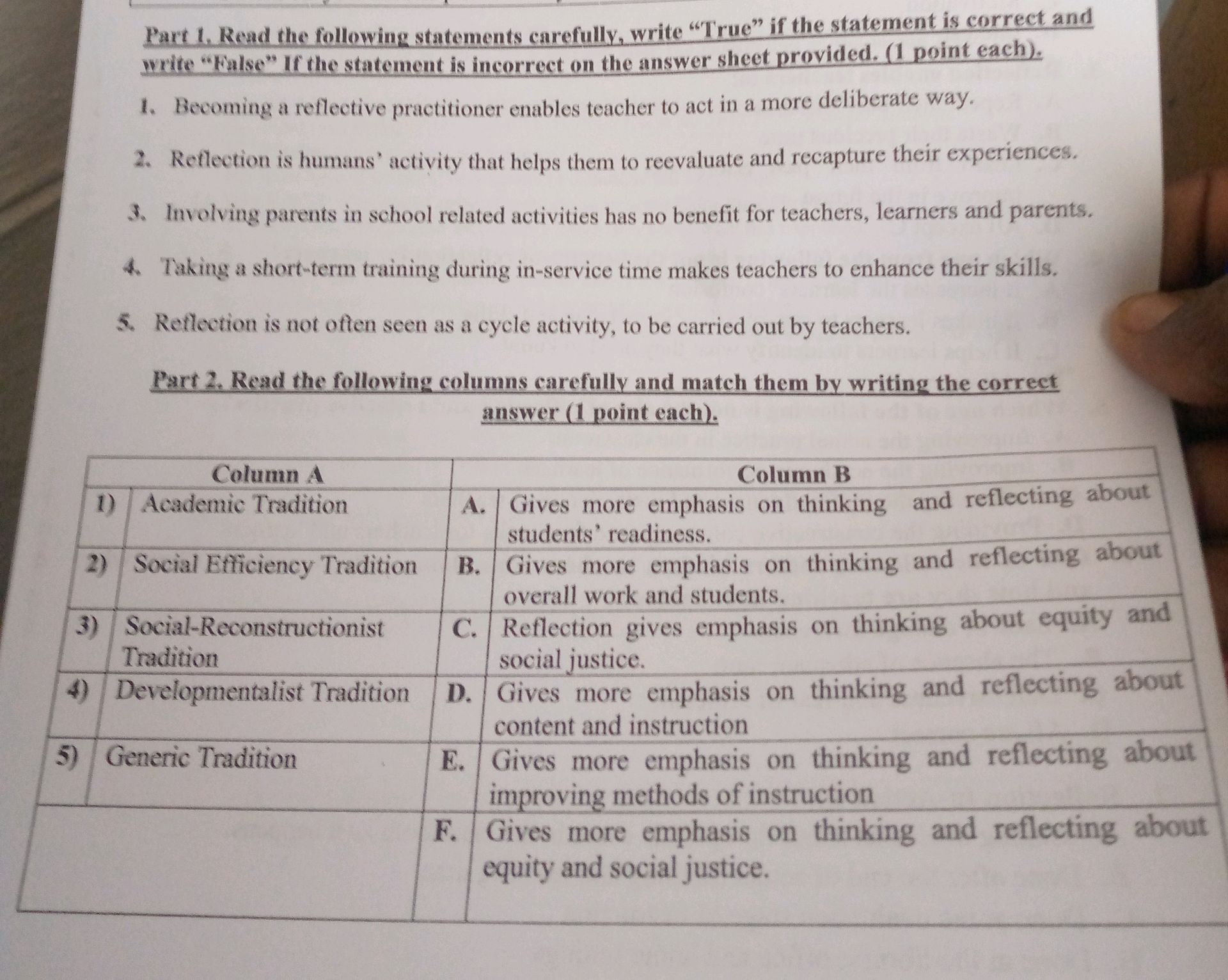 Part 1. Read the following statements | StudyX